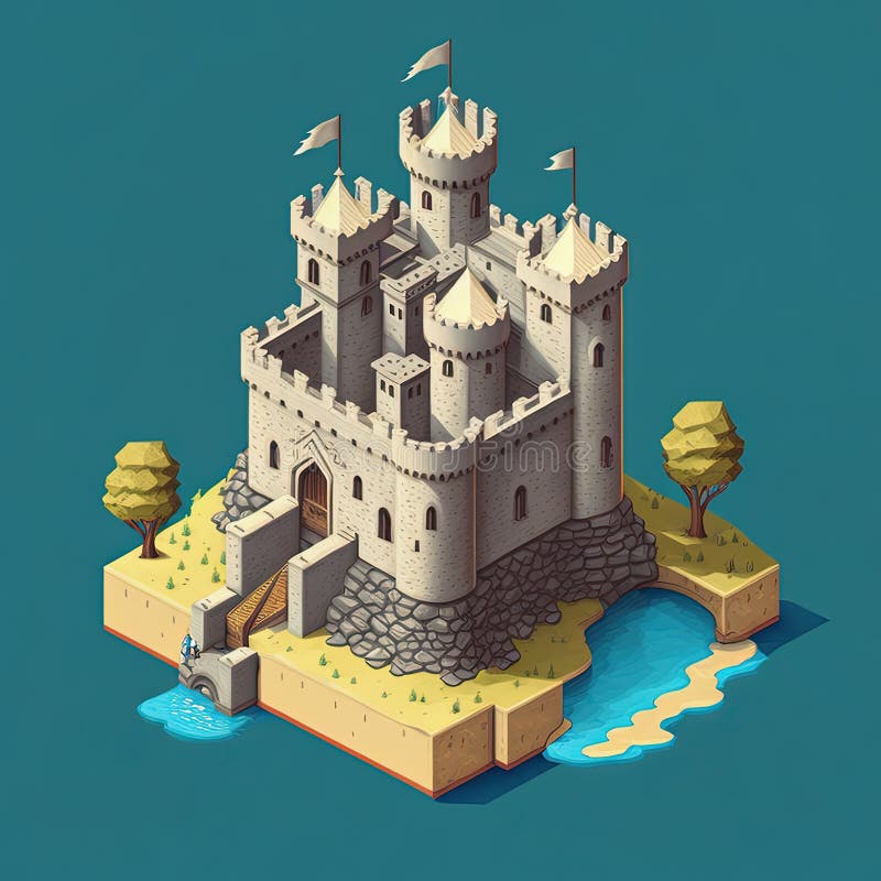 Cartoon Isometric Medieval Castle with Towers and Gates, Generative AI ... Cartoon Isometric Medieval Castle with Towers and Gates, Generative AI ...