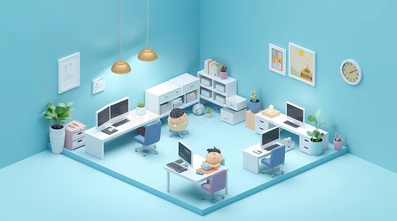 Cartoon Isometric Office stock illustration. Illustration of interior ...
