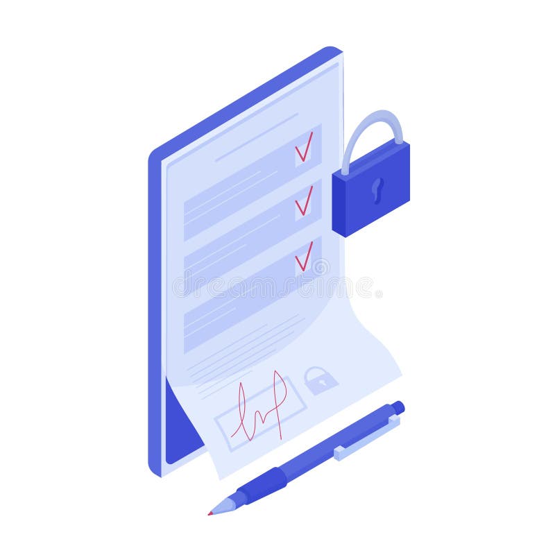 Cartoon Isometric Smart Contract Vector Graphic Illustration. Digital ...