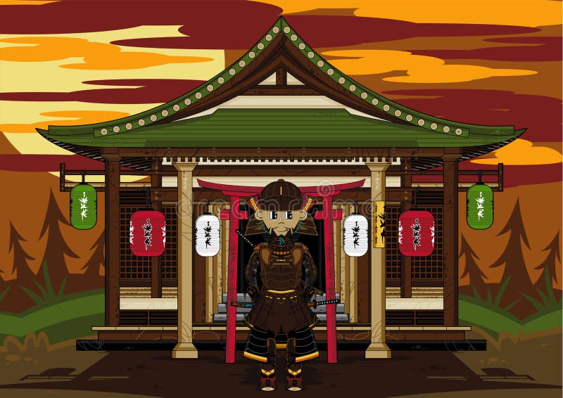 Cartoon Japanese Samurai Warrior Stock Vector - Illustration of fierce ...