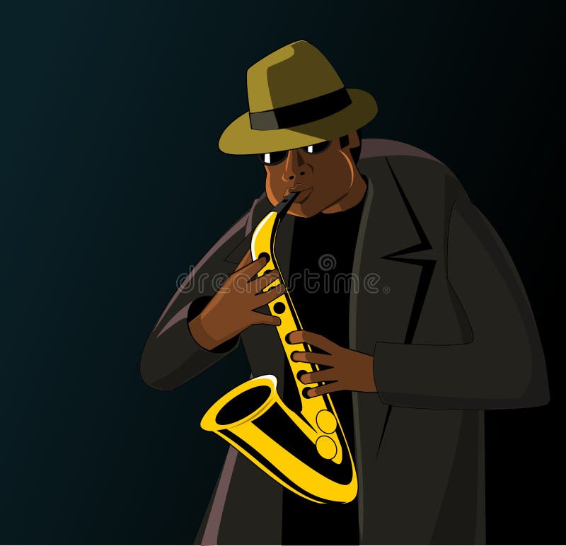 Cartoon Jazzman Playing on a Saxophone Stock Vector - Illustration of ...