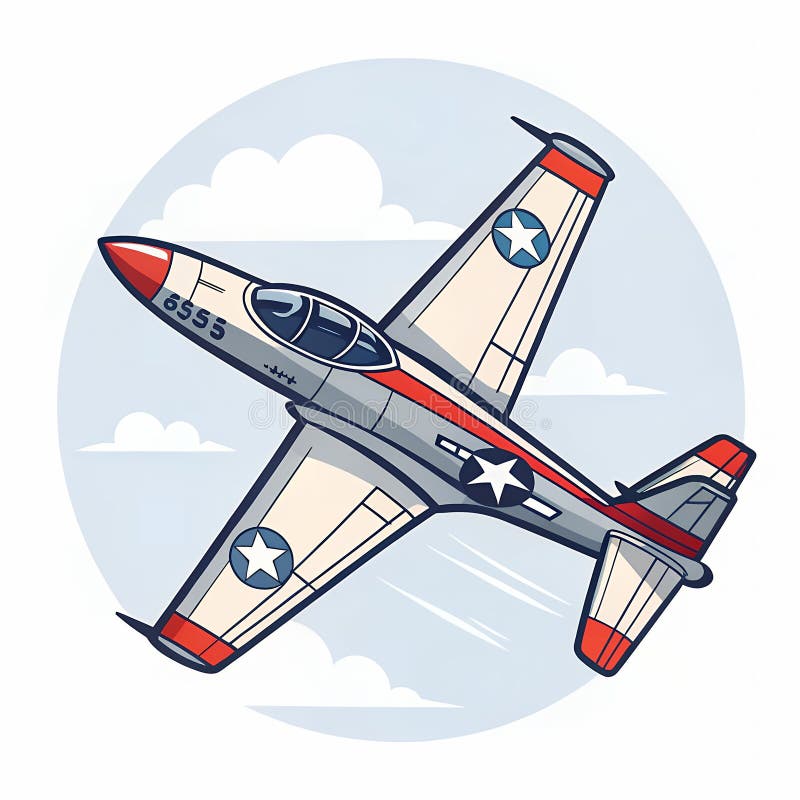 Cartoon Jet Plane in Sky with Clouds Stock Illustration - Illustration ...
