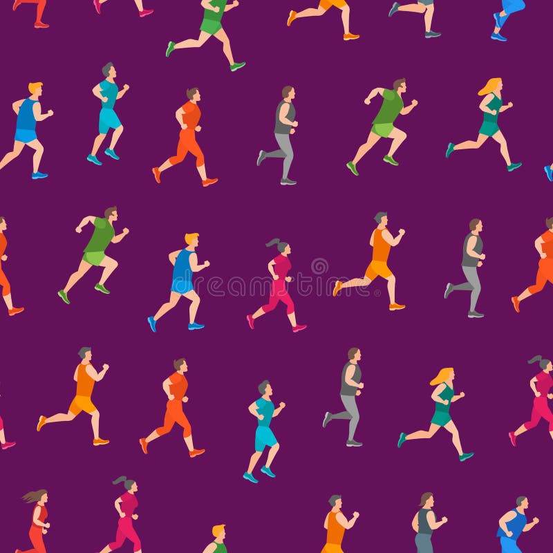Cartoon Jogging Characters People Seamless Pattern Background. Vector ...
