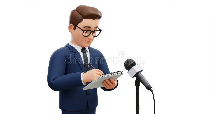 3D Cartoon Journalist Taking Notes Stock Illustration - Illustration of ...