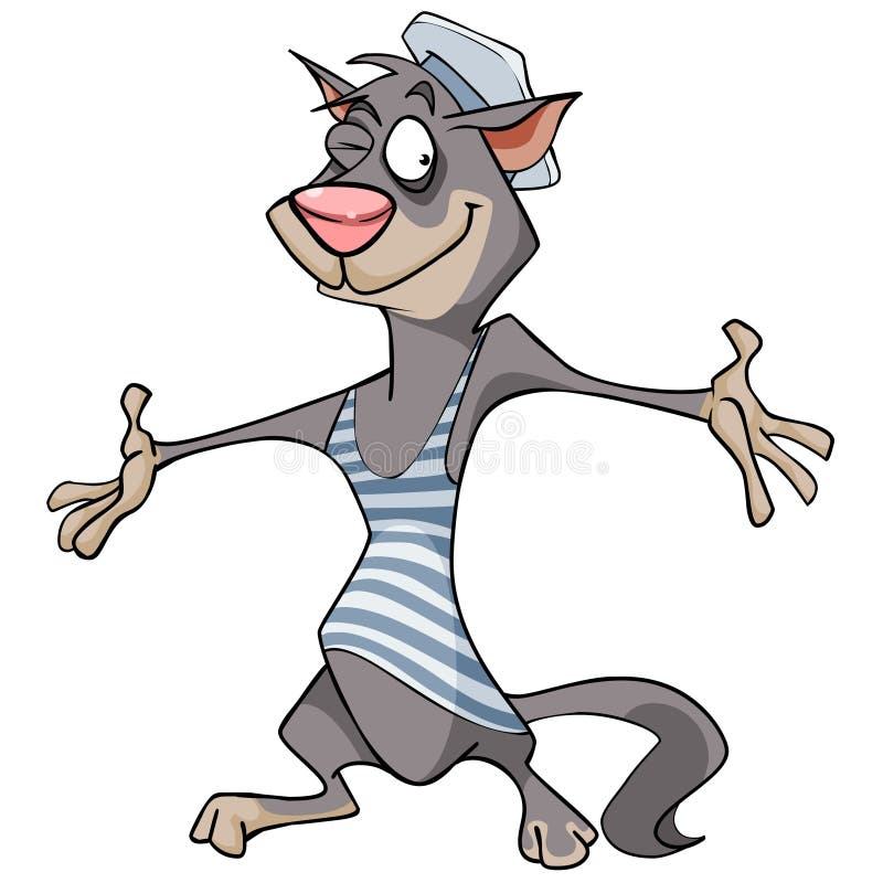 Cartoon Joyful Cat in a Vest and Cap Stock Vector - Illustration of ...