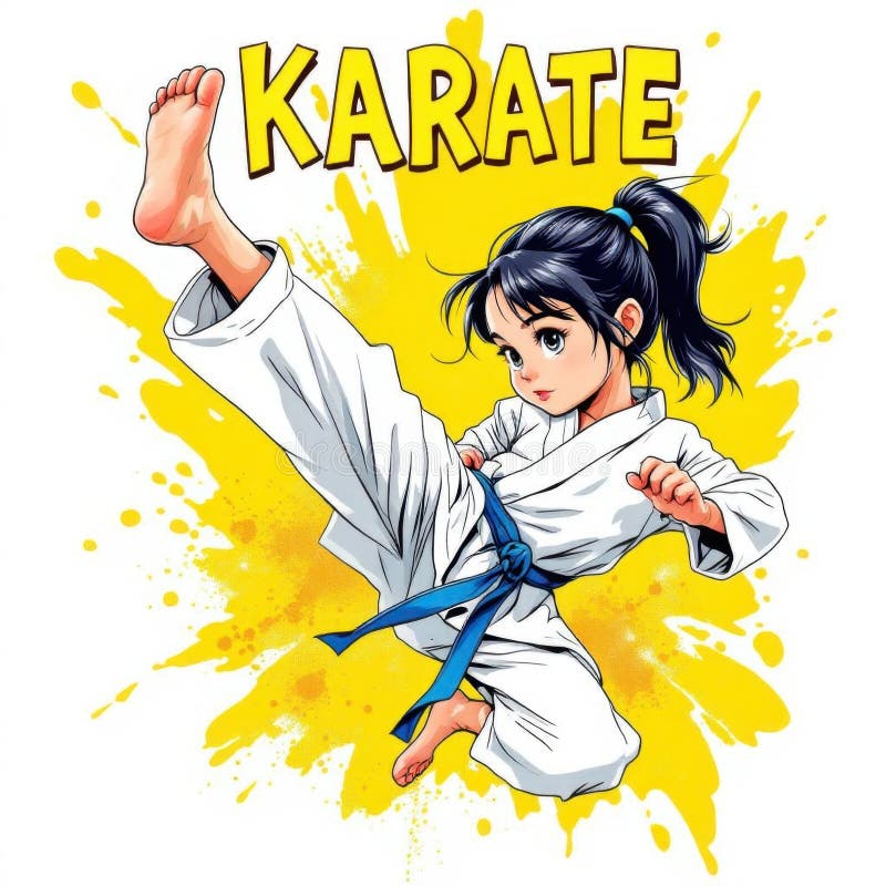 Cartoon of a Karate Girl stock illustration. Illustration of punch ...