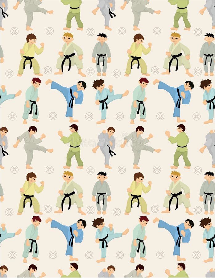 Cartoon Karate Player Seamless Pattern Stock Vector - Illustration of ...