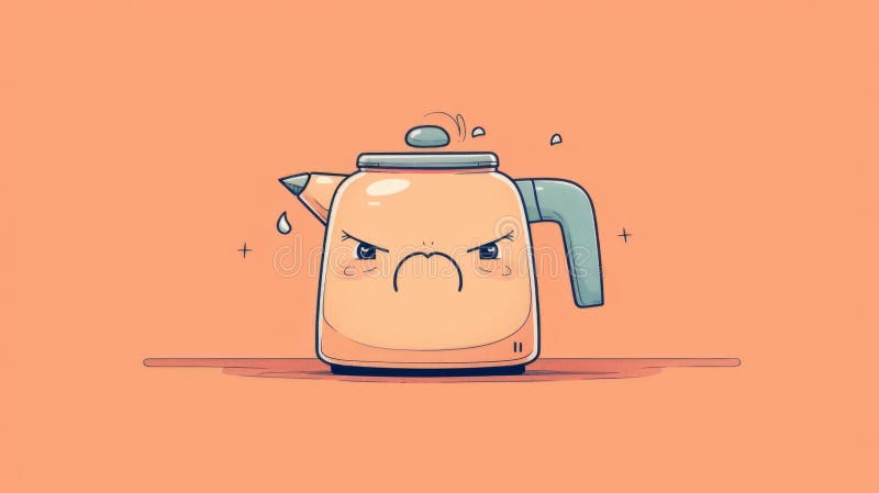 A Cartoon Kettle with a Frowny Face on it S Side, AI Stock Illustration ...