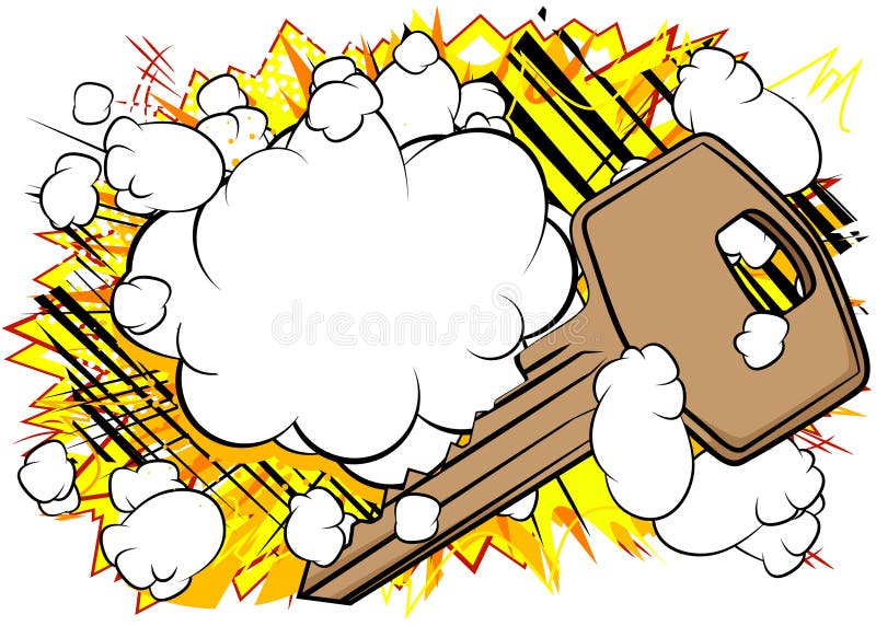 Cartoon Key with Blank Speech Bubble, Comic Book Safety Background ...
