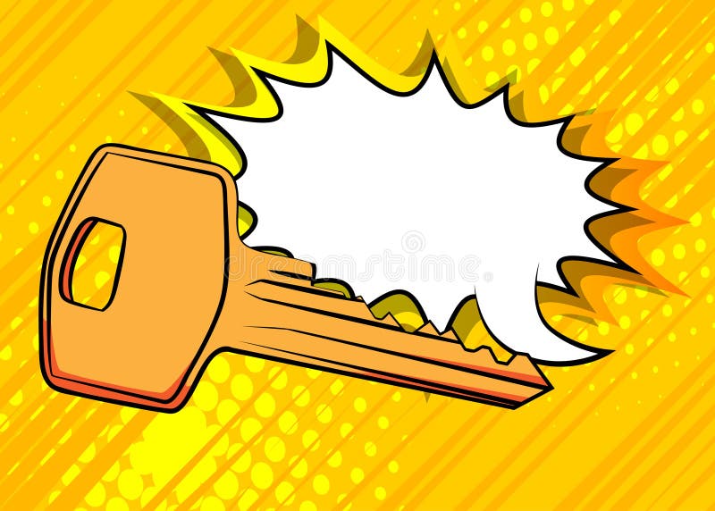 Cartoon Key with Blank Speech Bubble, Comic Book Safety Background ...