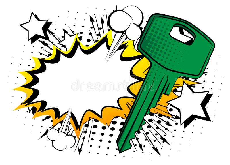 Cartoon Key with Blank Speech Bubble, Comic Book Safety Background ...