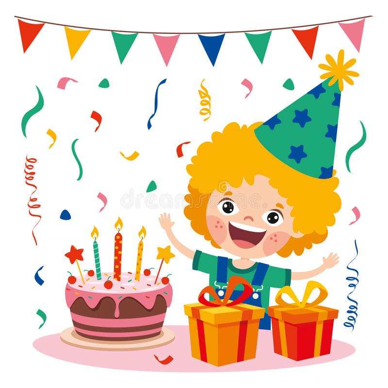 Cartoon Kid Celebrating Birthday Party Stock Illustration ...