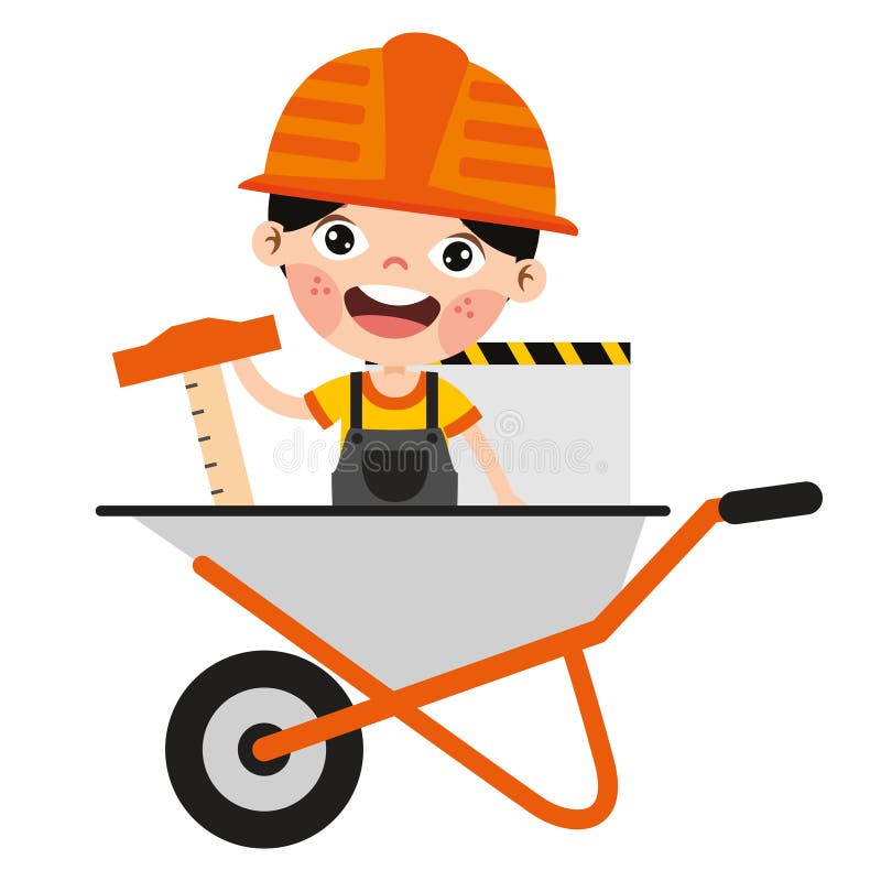 Cartoon Kid with Construction Tools Stock Vector - Illustration of ...