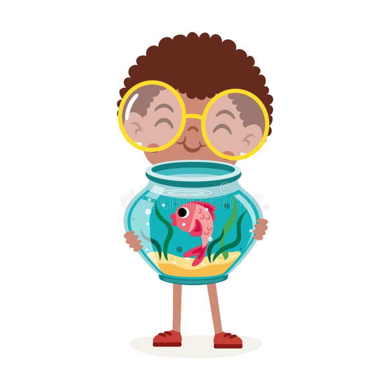 Cartoon Kid and Cute Fish stock illustration. Illustration of swim ...