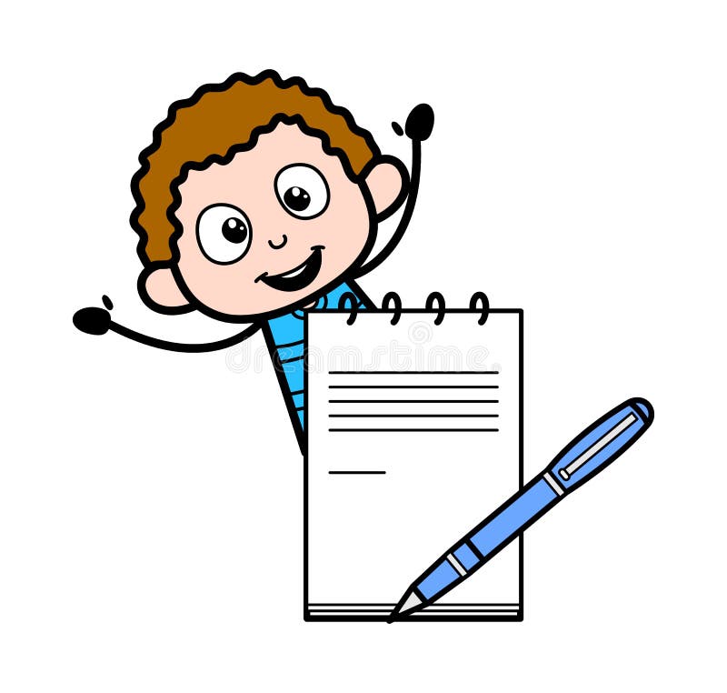 Cartoon Kid with Diary and Pen Stock Illustration - Illustration of ...
