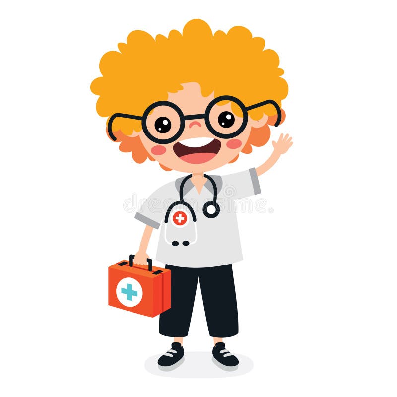 Cartoon Kid with First Aid Kit Stock Illustration - Illustration of ...