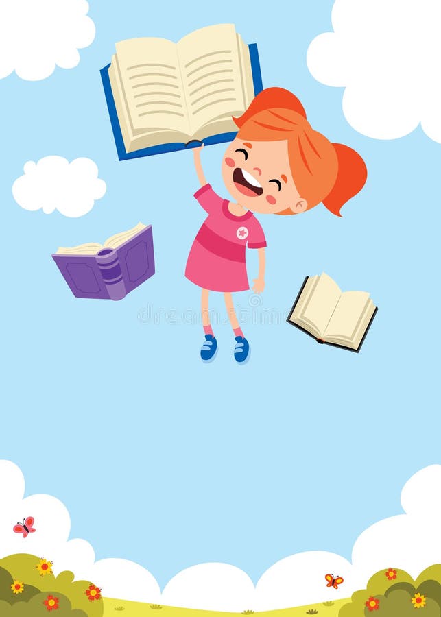 Cartoon Kid Flying with Book Stock Vector - Illustration of book ...