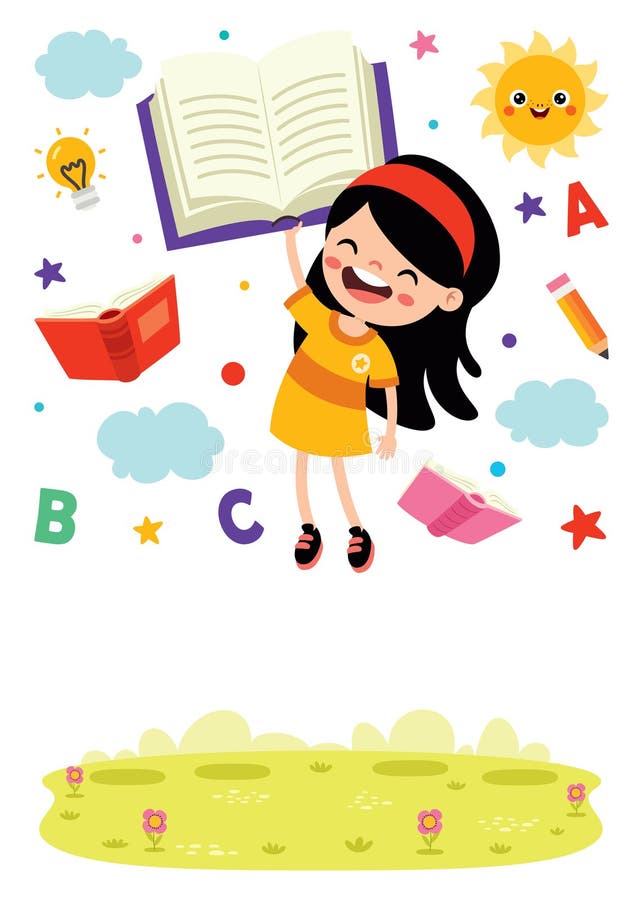 Cartoon Kid Flying with Book Stock Vector - Illustration of books ...