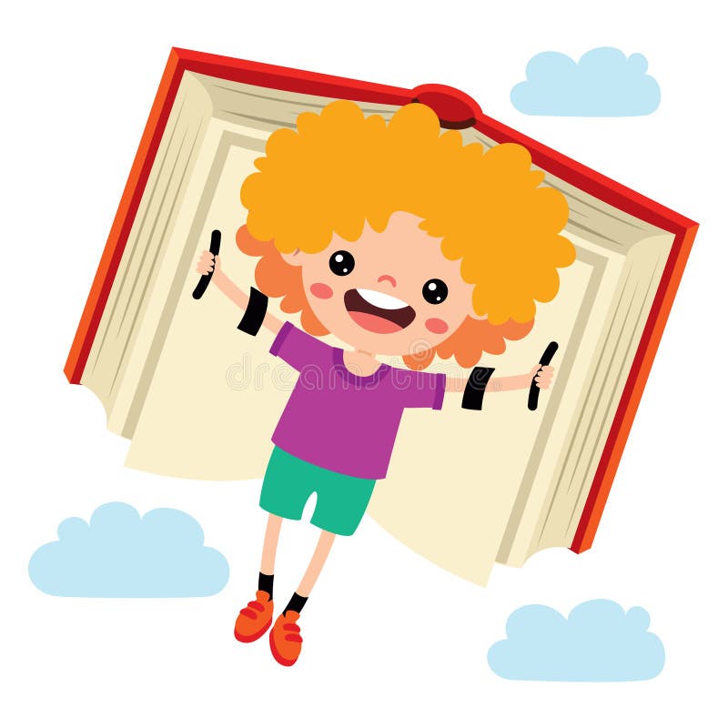 Cartoon Kid Flying with Book Stock Vector - Illustration of book, fairy ...