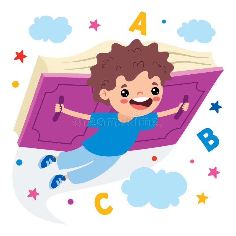 Cartoon Kid Flying with Book Stock Vector - Illustration of cartoon ...