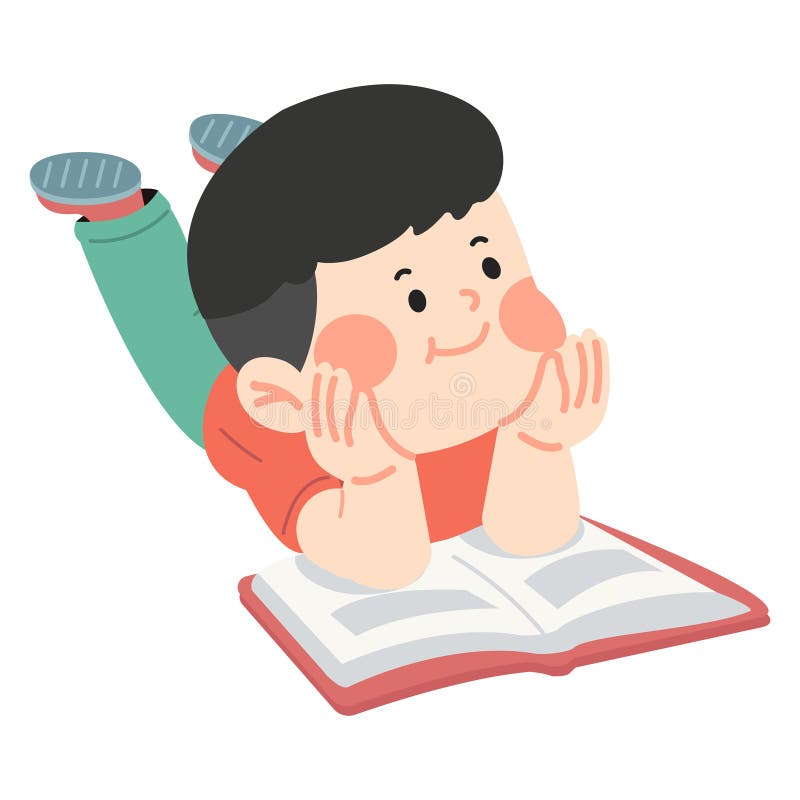 Cartoon Kid Lying Down Reading a Book Stock Vector - Illustration of ...