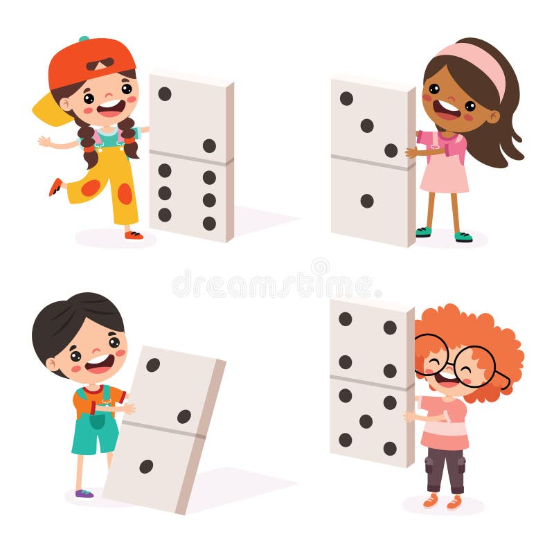 Cartoon Kid Playing with Domino Stock Illustration - Illustration of ...