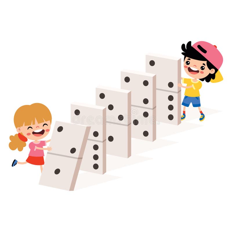 Cartoon Kid Playing with Domino Stock Illustration - Illustration of ...