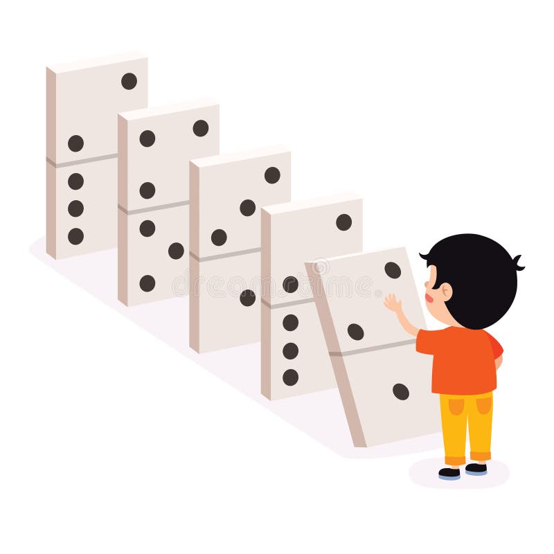 Cartoon Kid Playing with Domino Stock Illustration - Illustration of ...