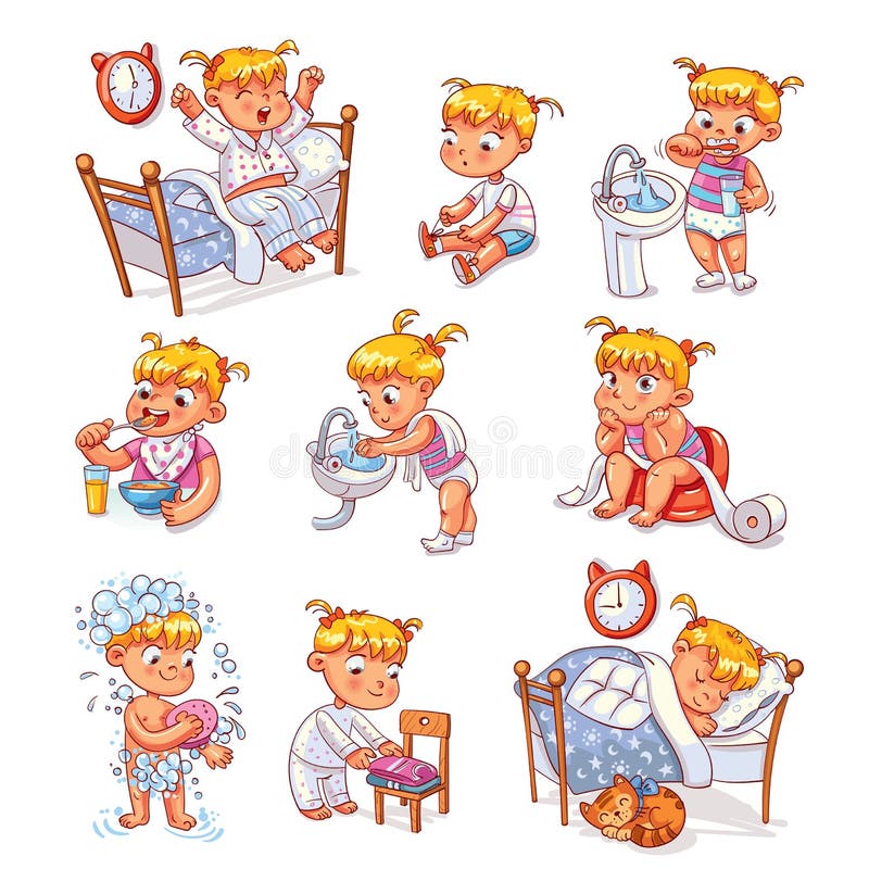Cartoon Kid Routine Activities Stock Illustrations – 296 Cartoon Kid ...