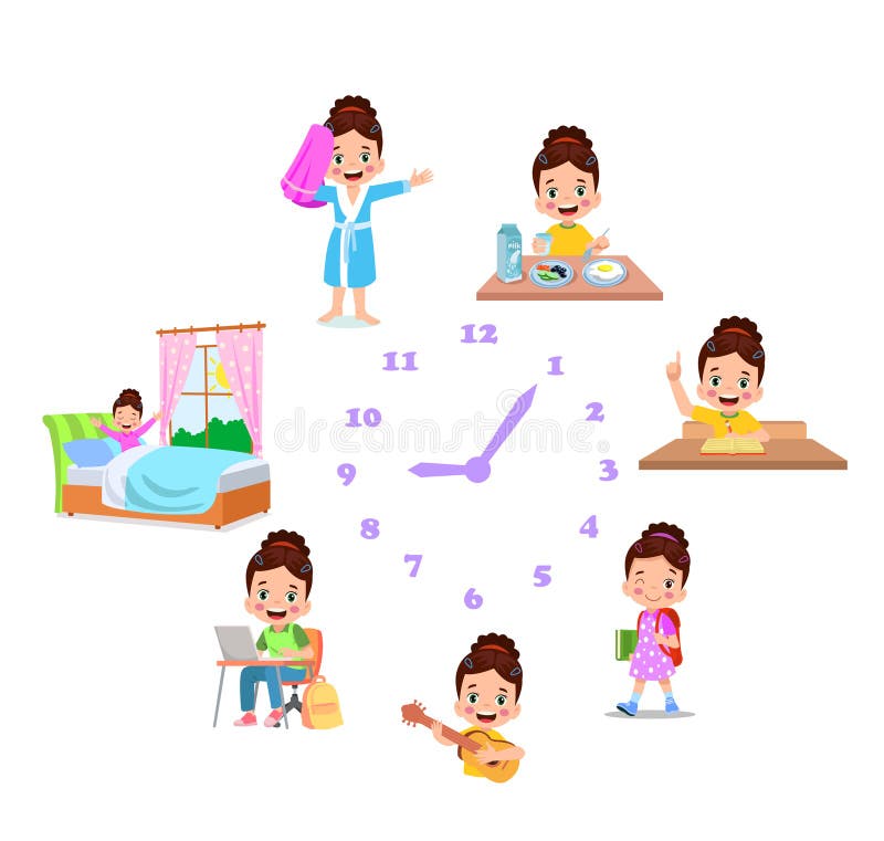 Cartoon Kid daily Routine Activities Set Stock Vector - Illustration of ...