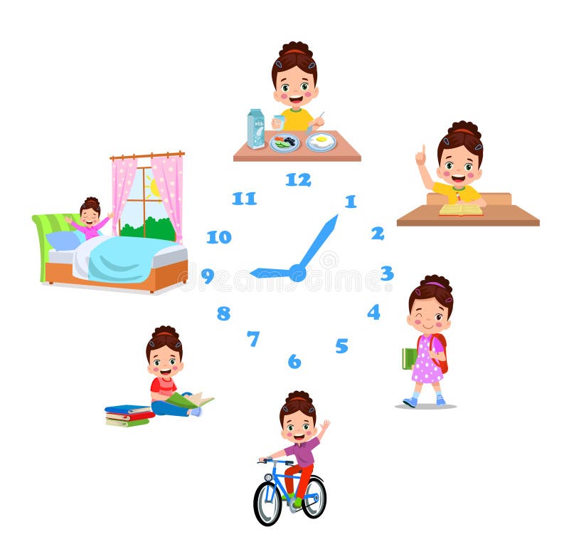 Cartoon Kid daily Routine Activities Set Stock Vector - Illustration of ...