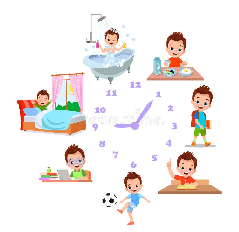 Cartoon Kid daily Routine Activities Set Stock Vector - Illustration of ...