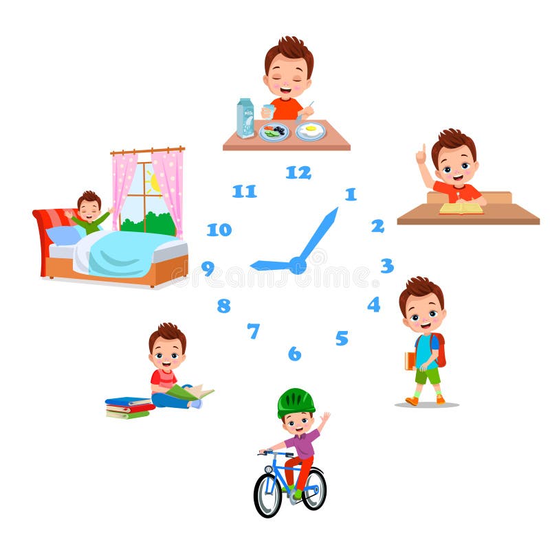 Cartoon Kid daily Routine Activities Set Stock Vector - Illustration of ...