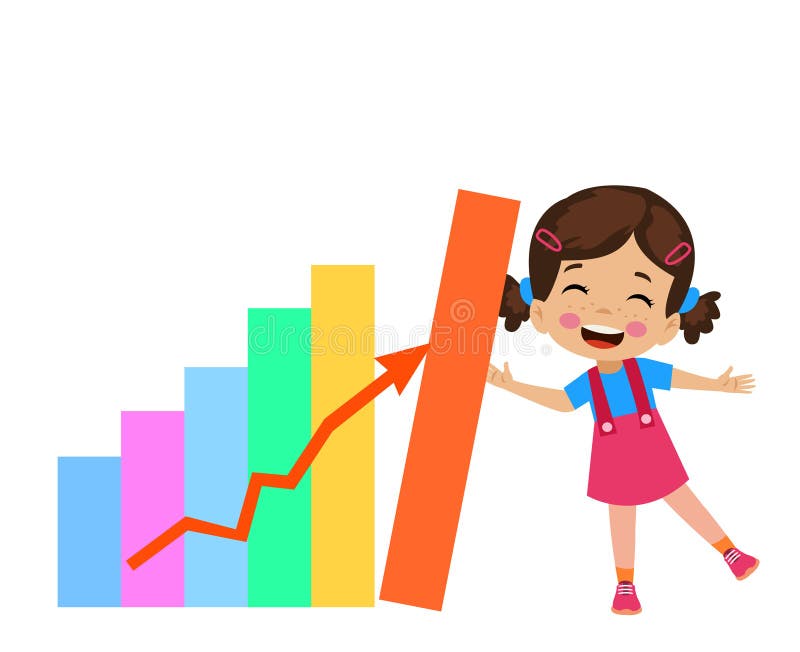 Cartoon Kid Showing Bar Graph Pro Vector Stock Illustration ...
