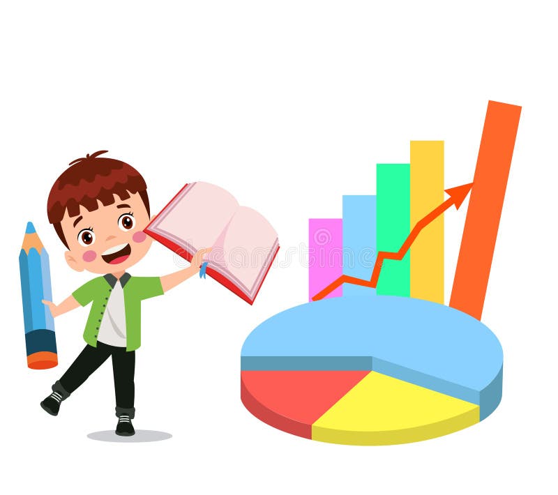 Cartoon Kid Showing Bar Graph Pro Vector Stock Illustration ...
