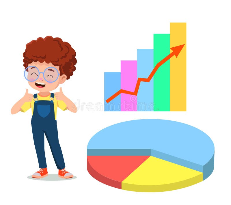 Cartoon Kid Showing Bar Graph Pro Vector Stock Illustration ...