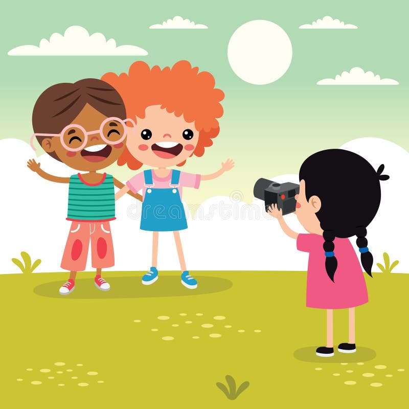 Cartoon Kid Taking Friends Photo Stock Illustration - Illustration of ...