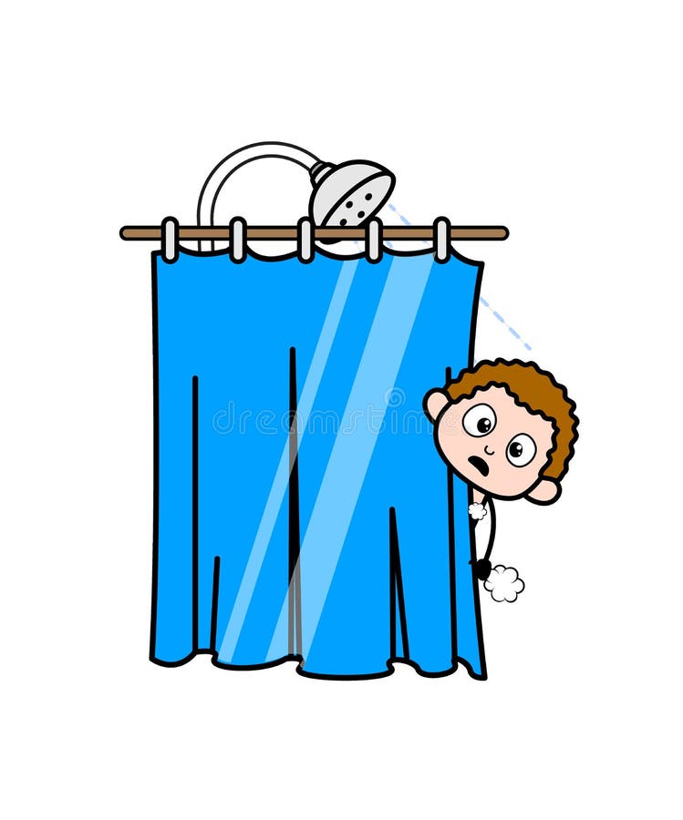 Cartoon Kid taking shower stock illustration. Illustration of cute ...