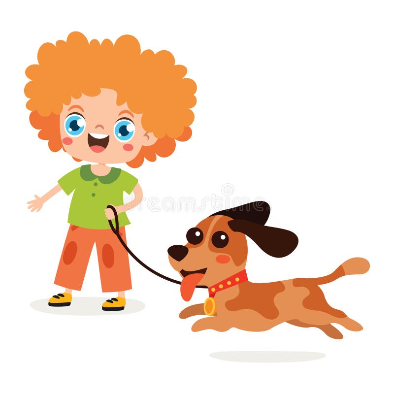 Cartoon Kid Walking with Dog Stock Illustration - Illustration of ...