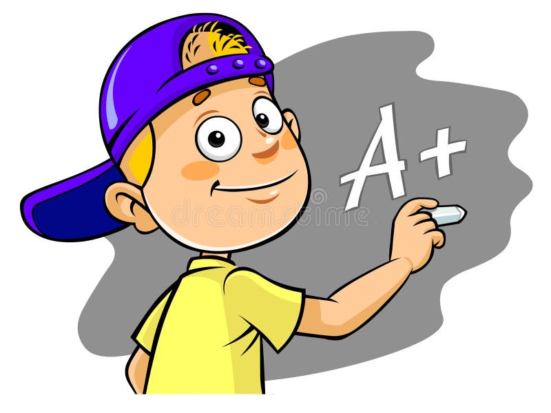 Cartoon Kid Writing a+ Grade Stock Vector - Illustration of ethnicity ...