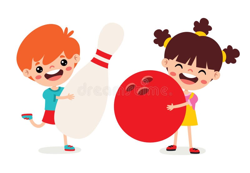 Cartoon Kids with Bowling Ball and Pin Stock Vector - Illustration of ...