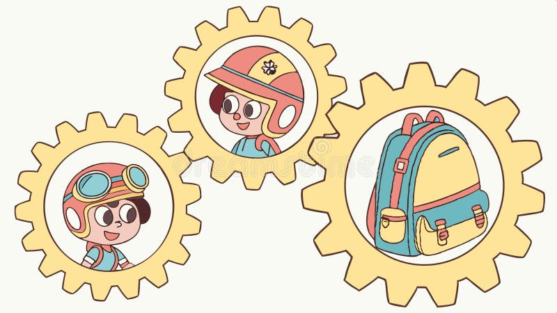 Cartoon Kids with Gears Symbolizing Learning Education Engineering ...