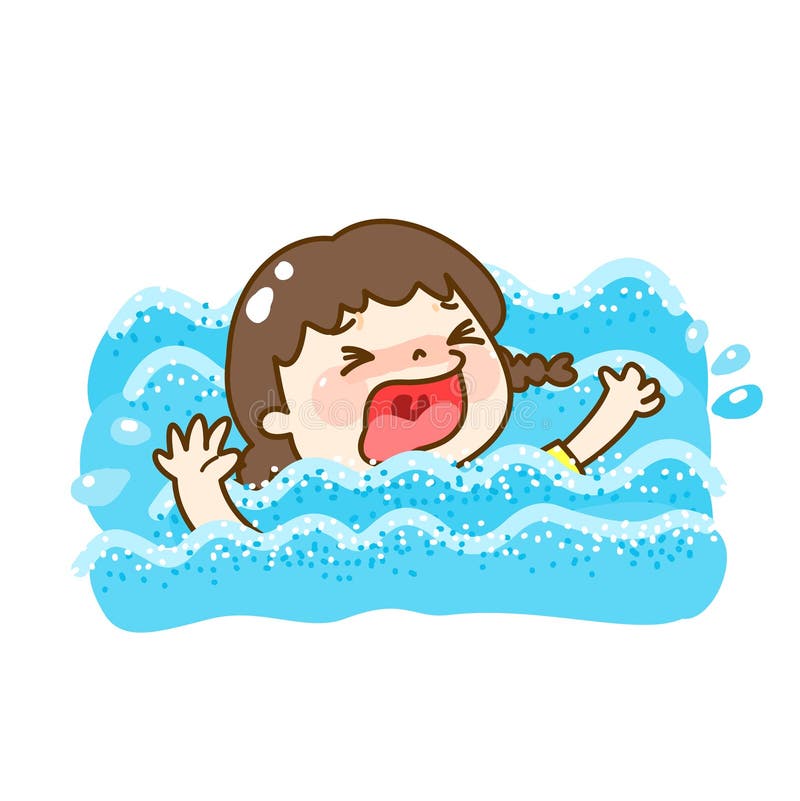 Cartoon Kids Drowning in Water. Stock Illustration - Illustration of ...