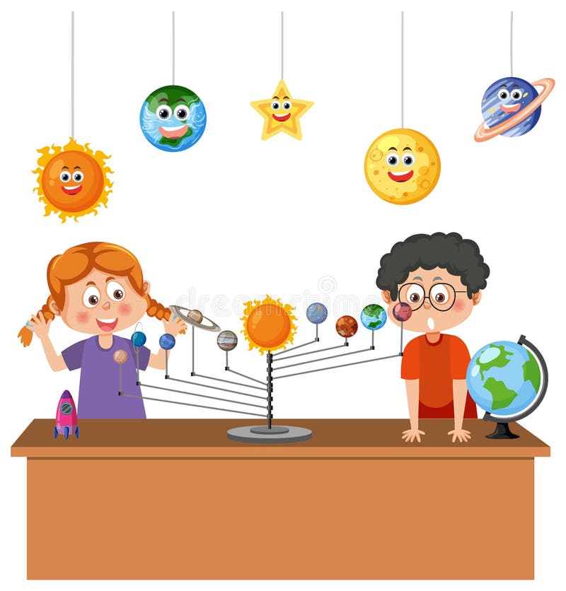 Cartoon Kids Learning Astronomy Stock Vector - Illustration of sciences ...