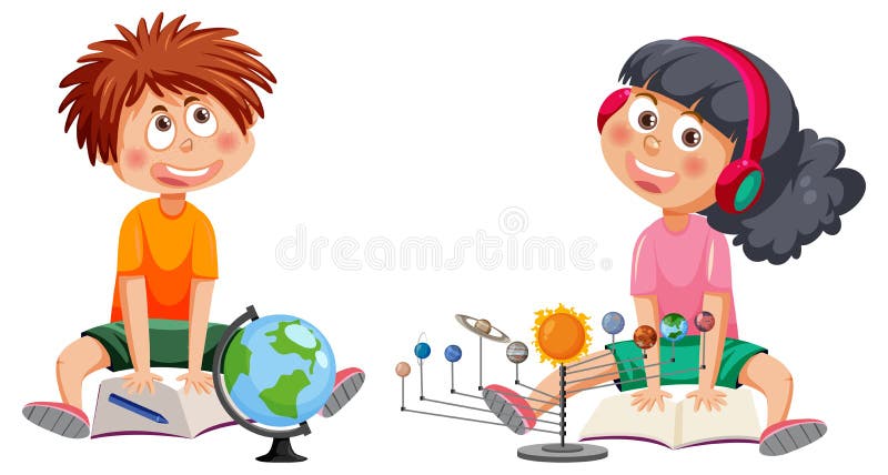 Cartoon Kids Learning Astronomy Stock Vector - Illustration of ...