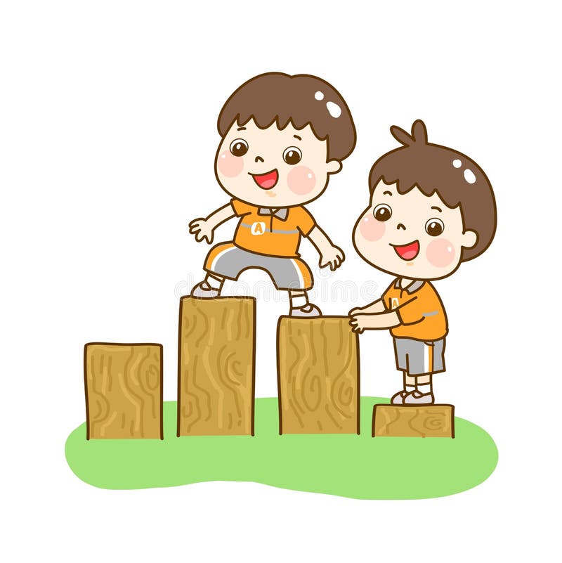 Cartoon Kids Playing on Playground at School. Stock Illustration ...