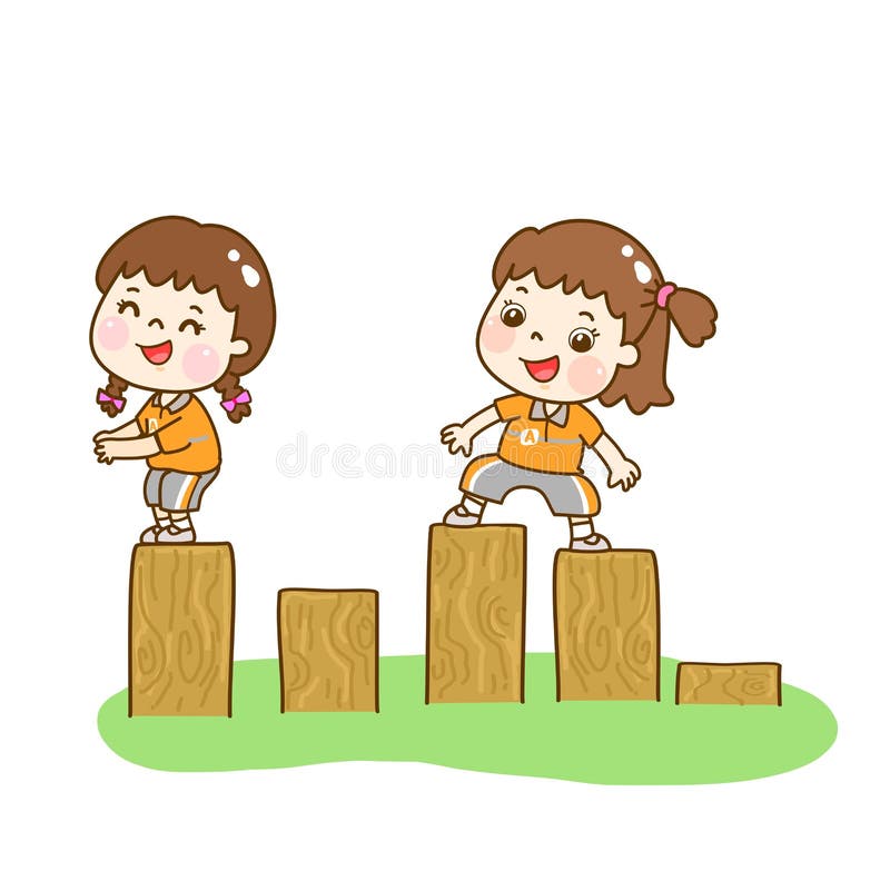 Cartoon Kids Playing on Playground at School. Stock Illustration ...