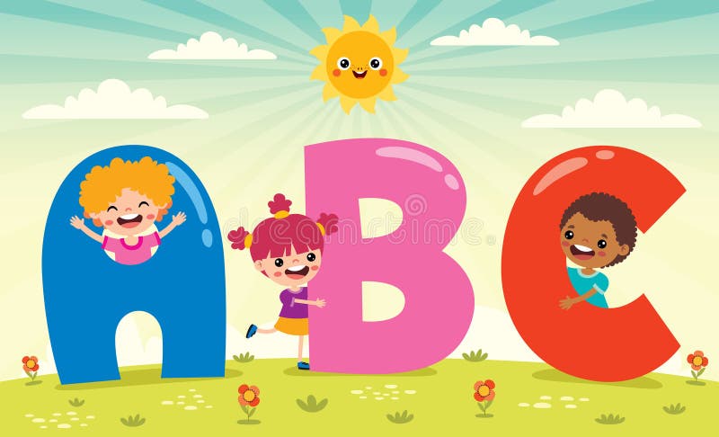 Cartoon Kids Posing with Alphabet Letter Stock Illustration ...