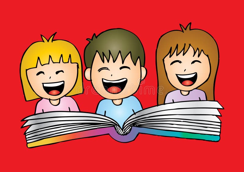 Cartoon kids reading book stock illustration. Illustration of cartoon ...