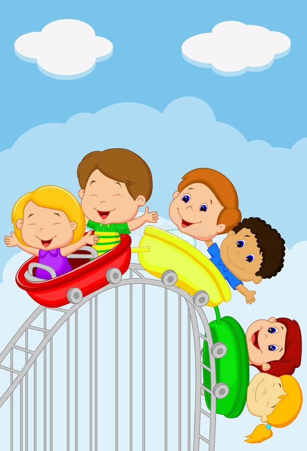 Cartoon Kids Riding Roller Coaster Stock Vector - Illustration of brave ...